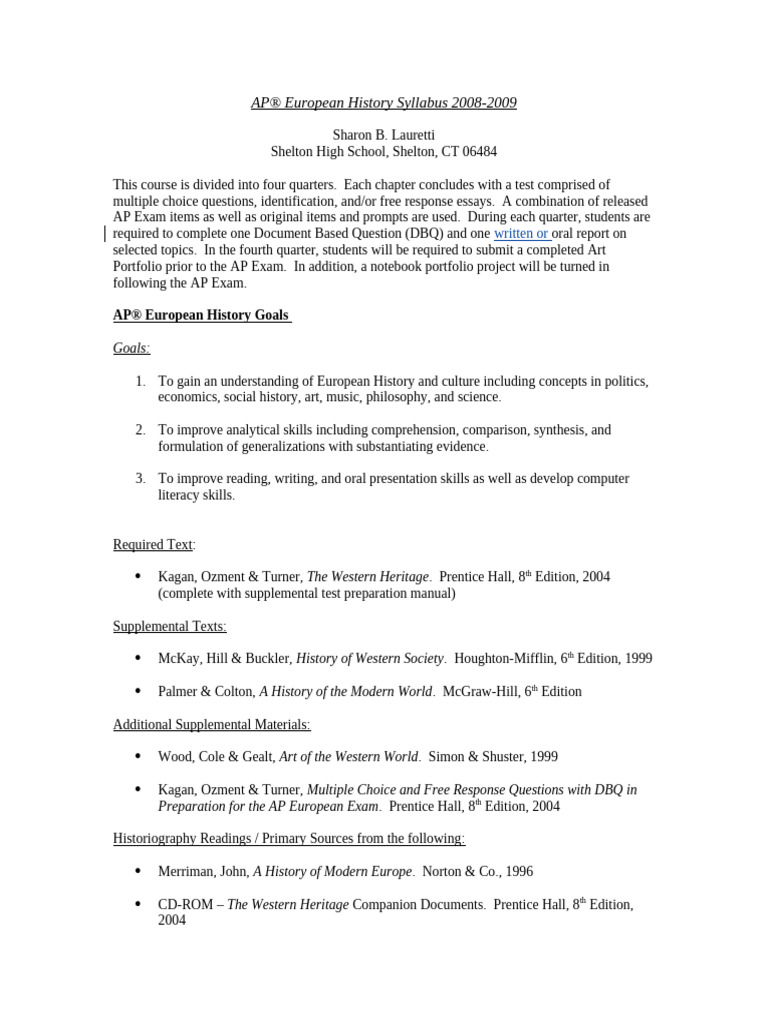 AP Syllabus Euro 2008-2009 | PDF | Age Of Enlightenment | Renaissance