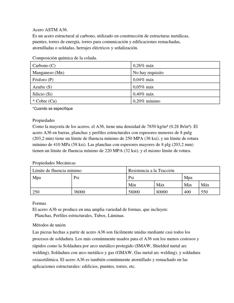 Acero ASTM A36 | PDF | Acero | Soldadura