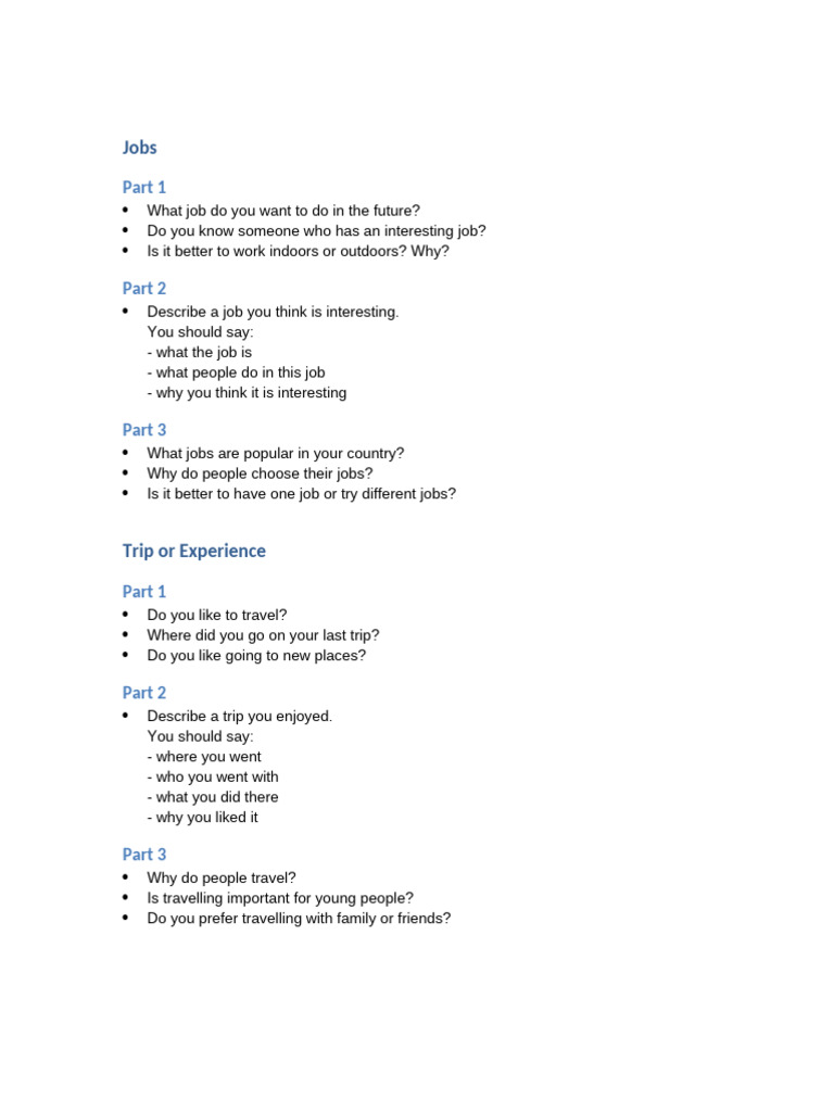 Speaking Cards for Elementary Jobs | PDF