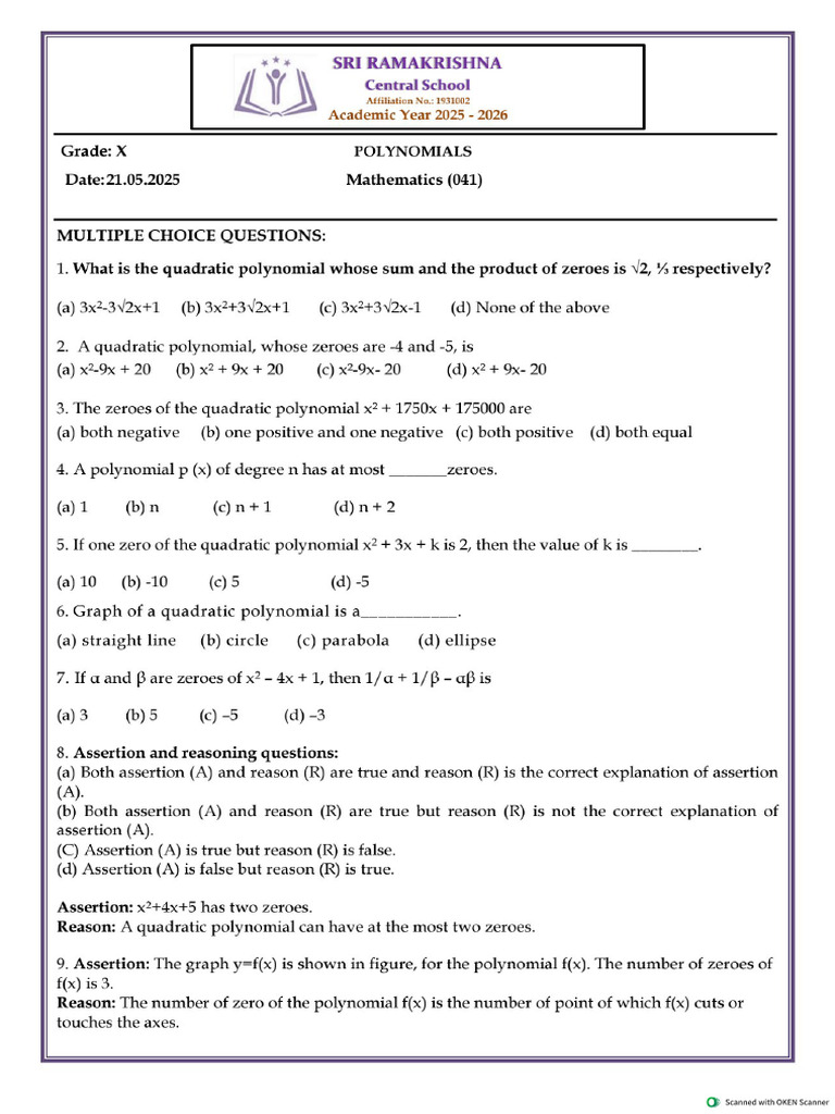 Grade 10 Maths - Polynomials | PDF