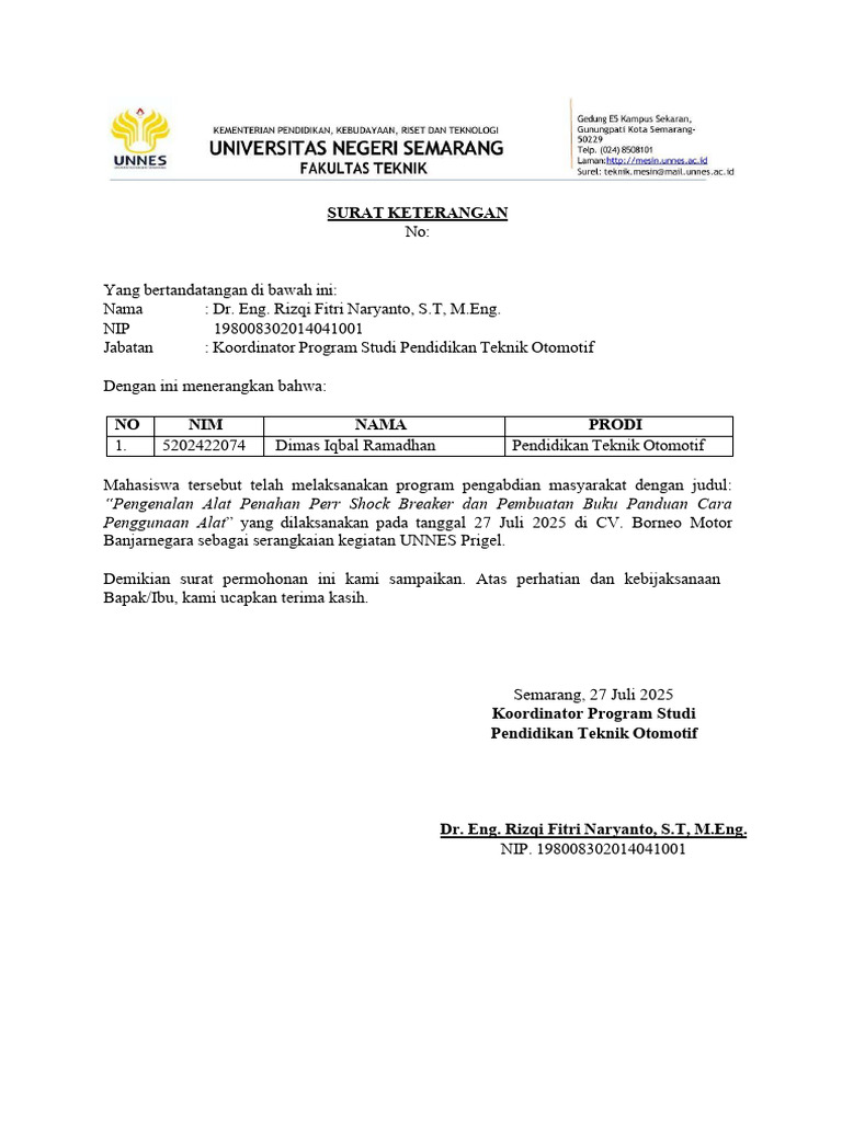 Surat Keterangan Pengabdian_Dimas | PDF