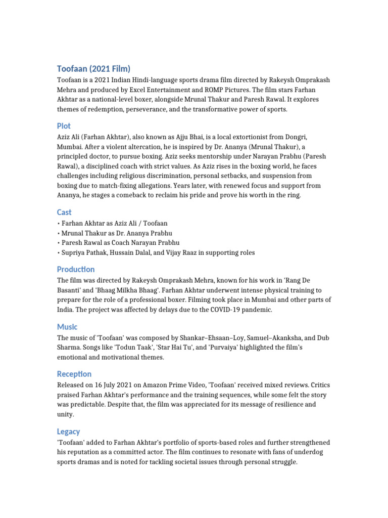 Toofaan 2021 Film Article | PDF