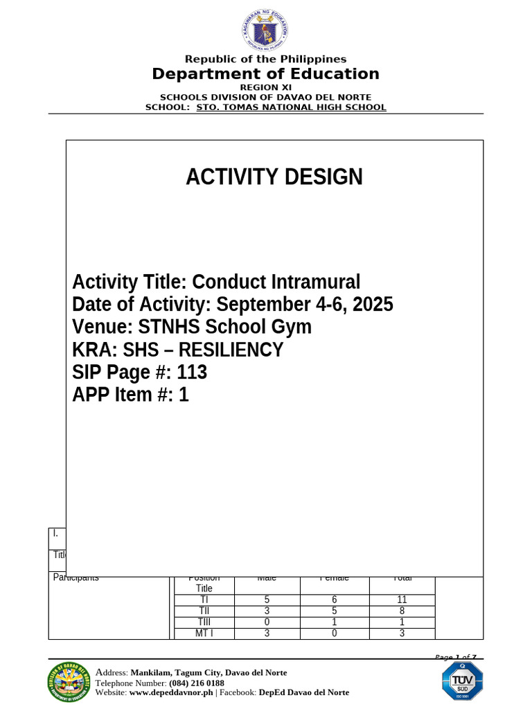 Intramurals Activity Design 2025 (1) | PDF | Learning | Behavior ...