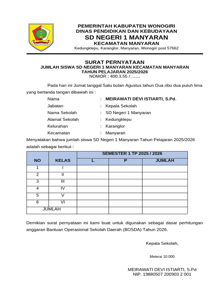 Jumlah Siswa dan Kebutuhan Seragam SD Manyaran | PDF