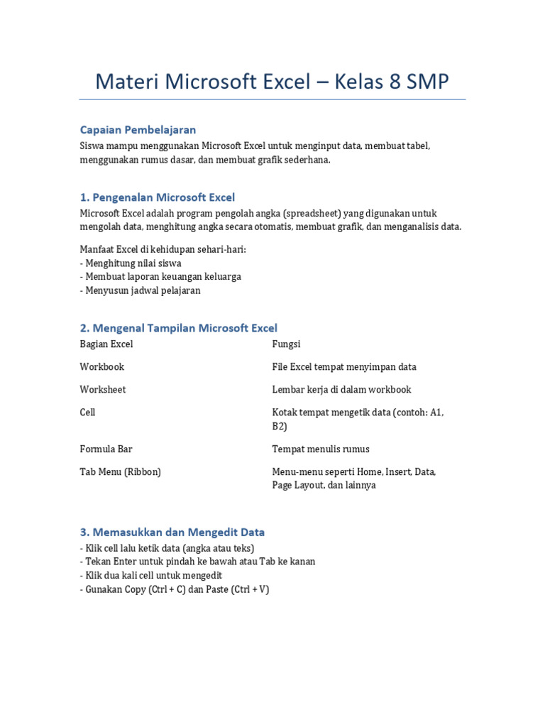 Materi Microsoft Excel Kelas 8 SMP | PDF