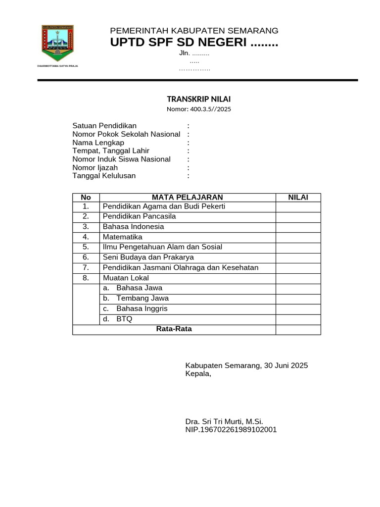 R1 Draf Lembar Transkrip Nilai 2 | PDF