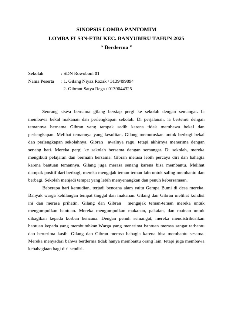 Sinopsis Pantomim "Berderma" 2025 | PDF