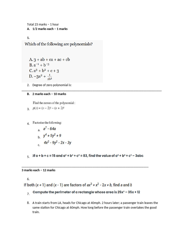 Test Polynomials, Linear Eq | PDF