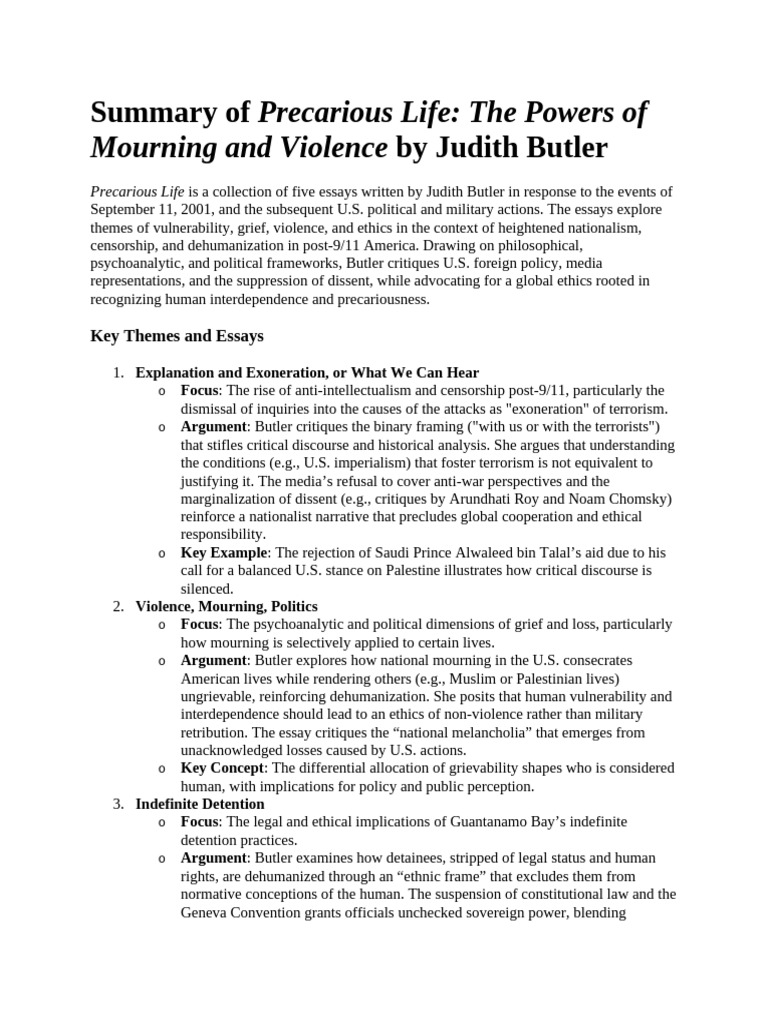 Summary of Butler's Precarious Life | PDF | Antisemitism