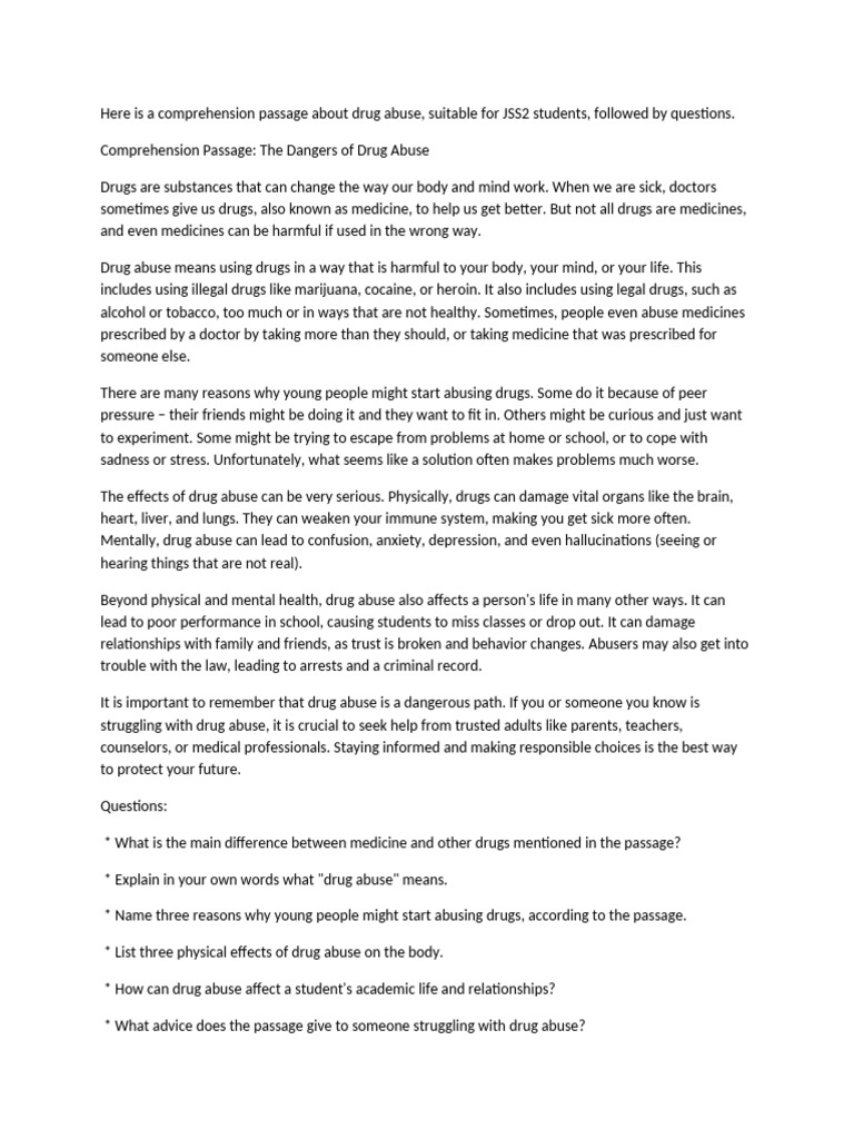 Dangers of Drug Abuse for JSS2 Students | PDF | Substance Abuse ...