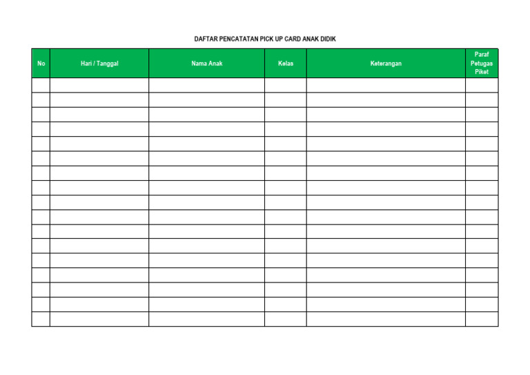 Pencatatan Pick Up Card Anak Didik | PDF