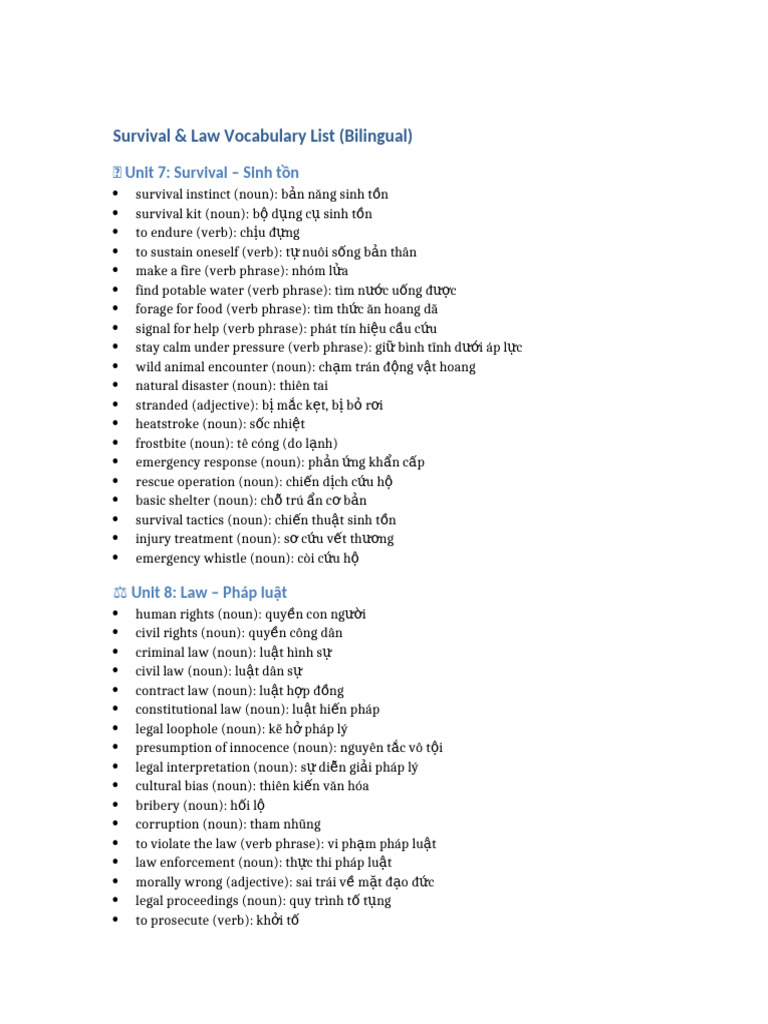 Survival and Law Vocabulary Bilingual | PDF