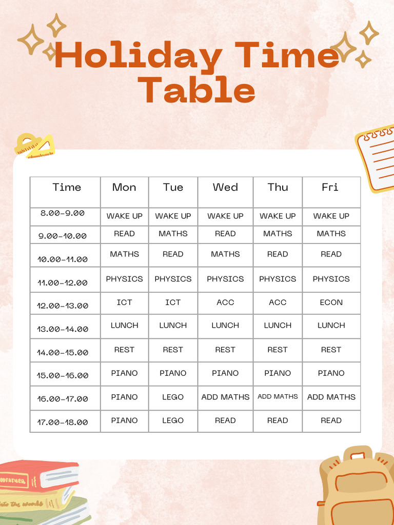 Pink Cute Minimalist Illustrative School Timetable Weekly Planner | PDF