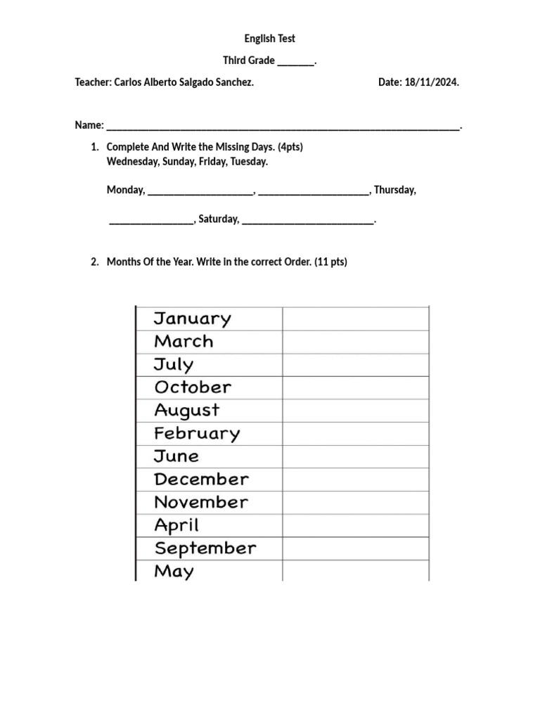 English Test Third Grade Last | PDF