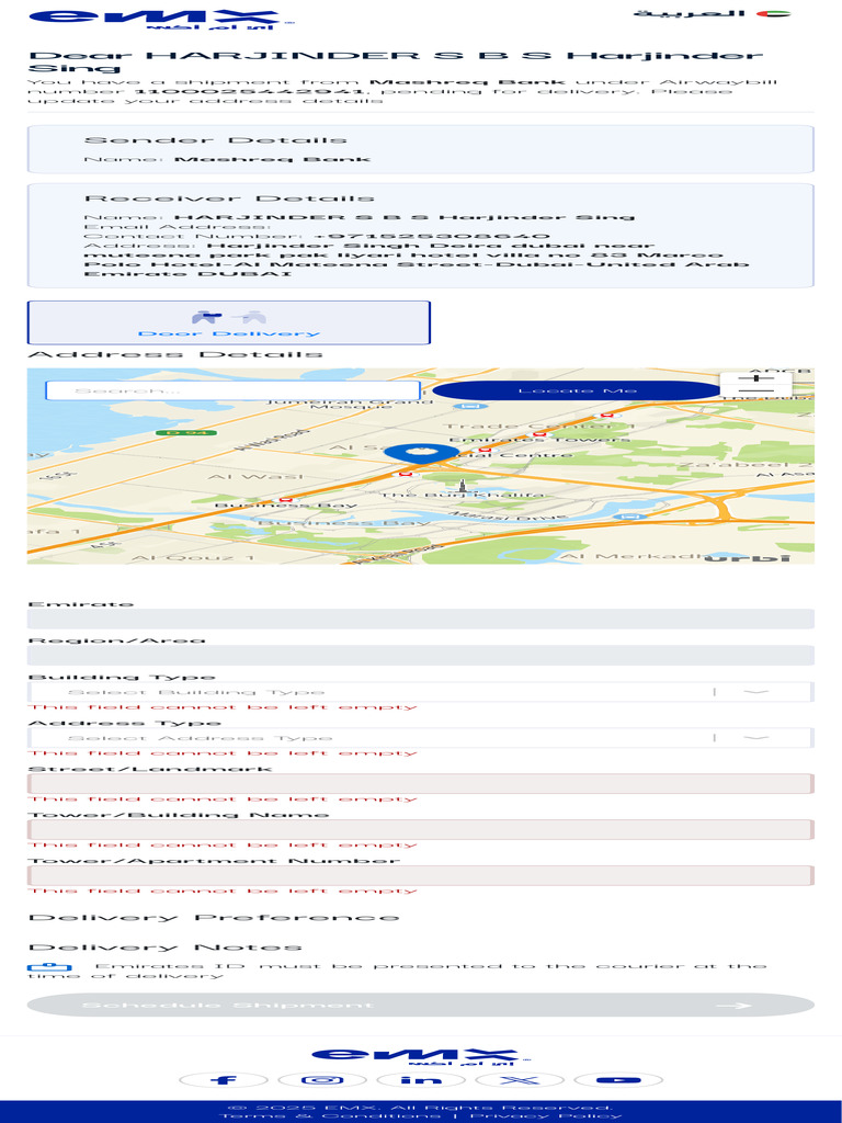 EMX Shipment Delivery Update for Harjinder | PDF