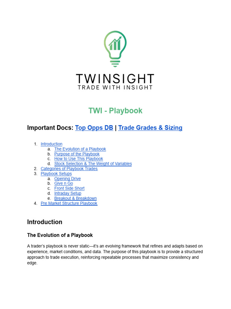 Playbook for Trade Setups | PDF | Day Trading