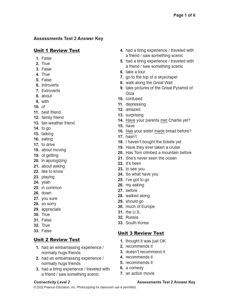 Connectivity Level 2 Test 2 Answer Key | PDF