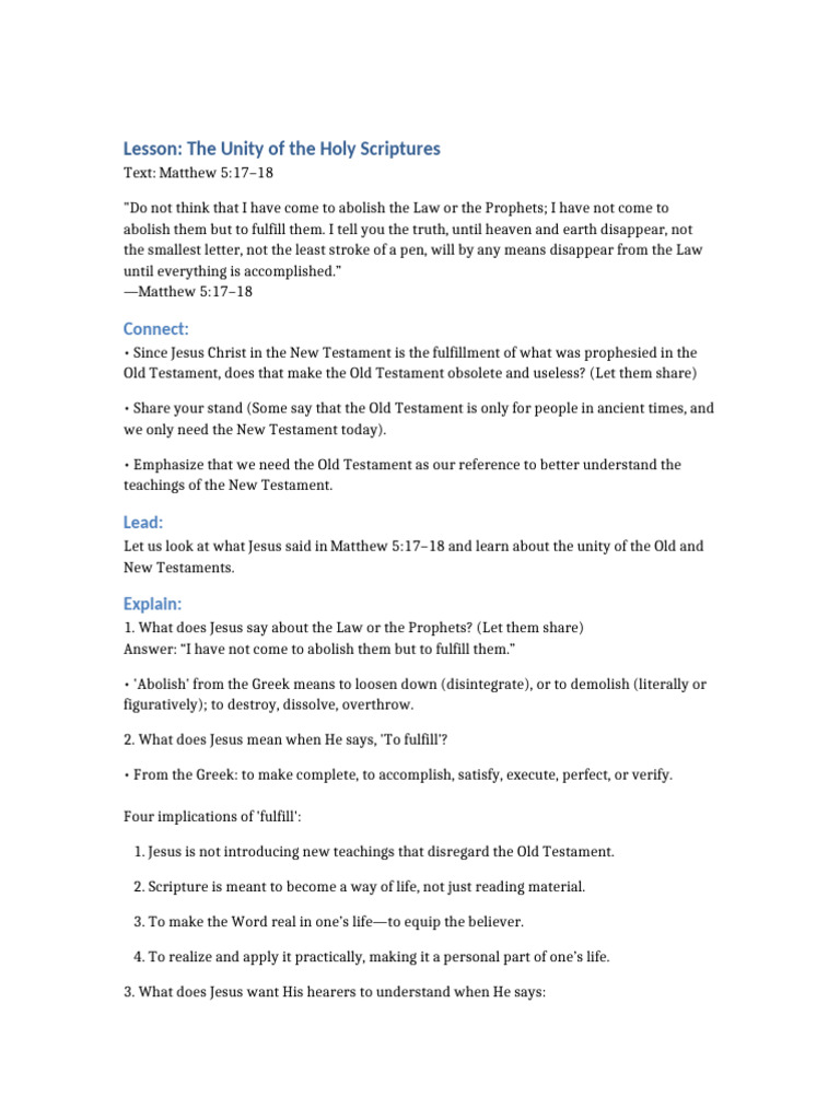 Lesson The Unity of The Holy Scriptures | PDF | Gospel Of Matthew | New ...