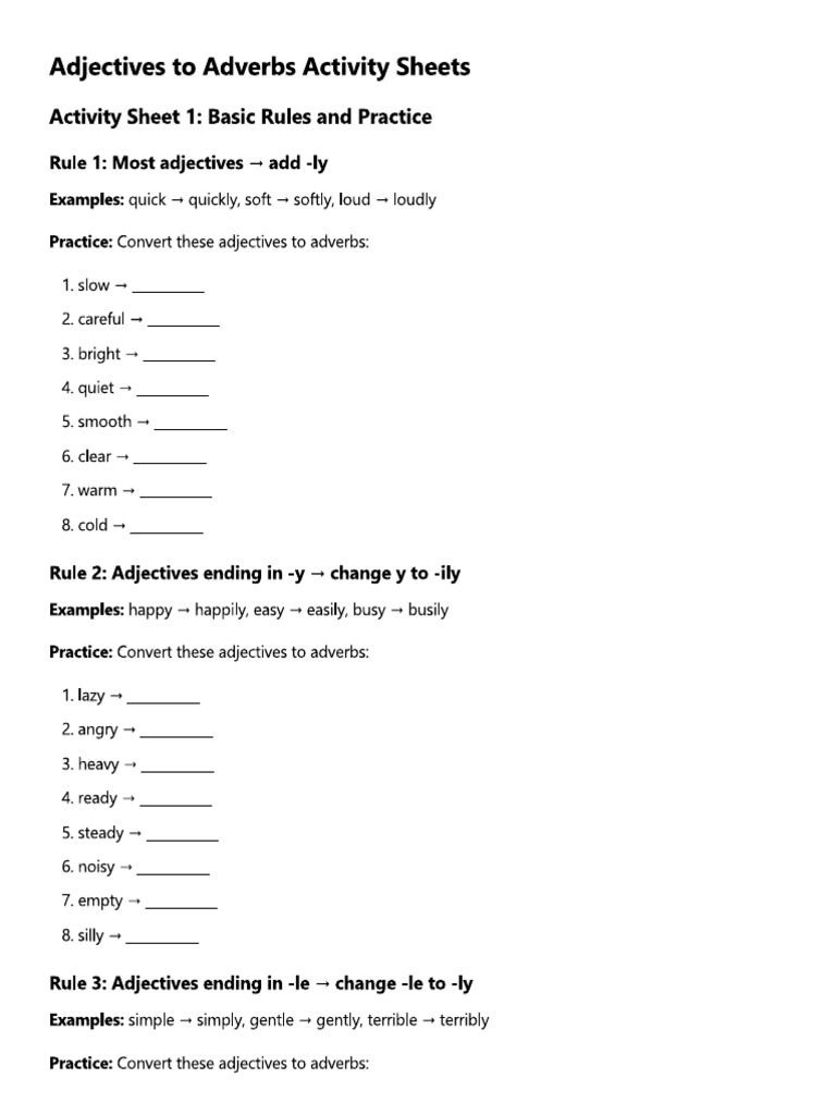Adjectives Into Adverbs Activities | PDF
