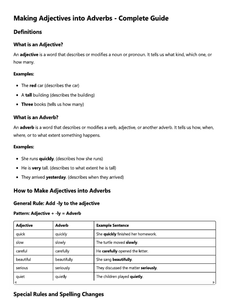 Adjectives Into Adverbs | PDF