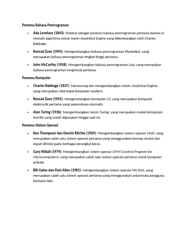 Sejarah Penemu Bahasa Pemrograman | PDF