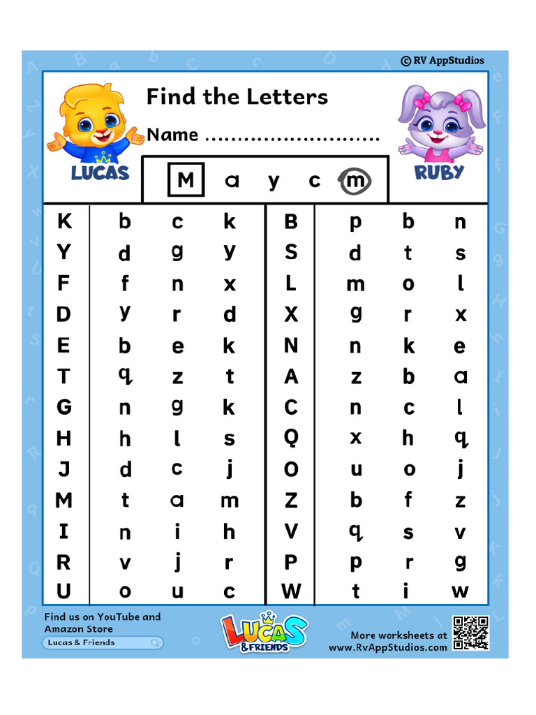 126 Free Printable Worksheets For Kids Find Alphabet Letters Worksheet ...