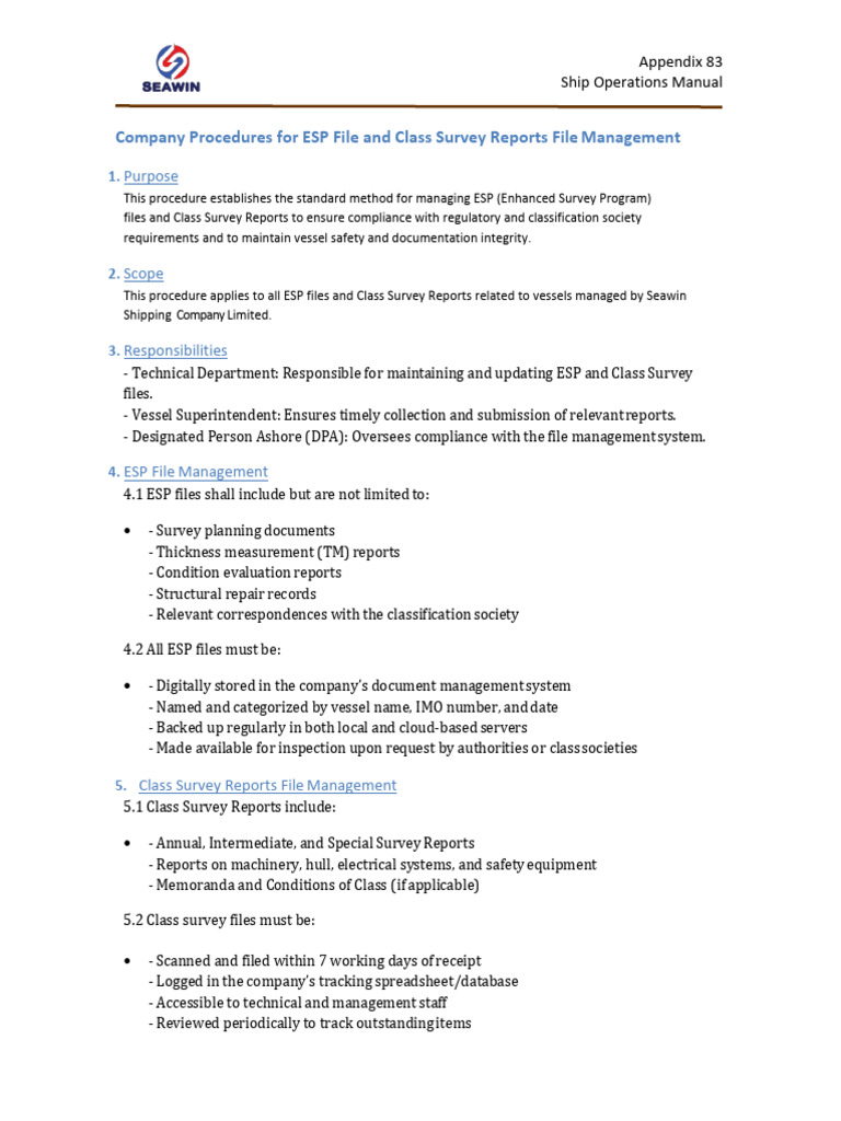ESP and Class Survey File Management Guide | PDF | Regulatory Compliance