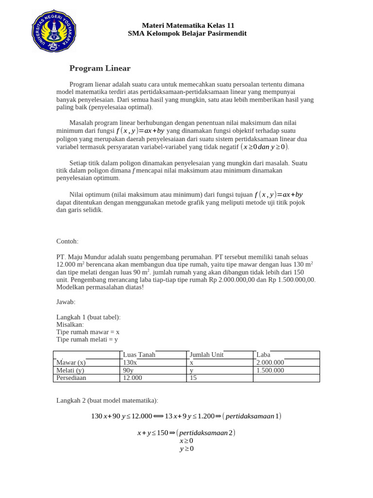 Materi Matematika Kelas 11 SMA Kelompok Belajar Pasirmendit | PDF
