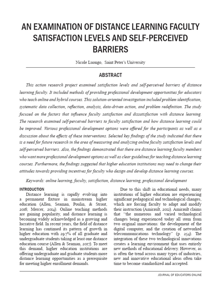 An Examination of Distance Learning Faculty Satisfaction Levels and ...
