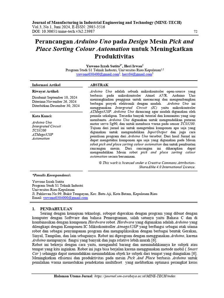 Perancangan Arduino Uno Pada Design Mesin Pick and Place Sorting Colour ...