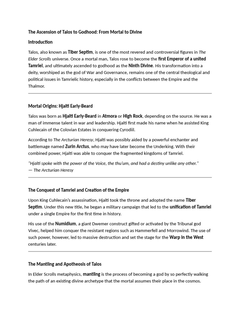 The Ascension of Talos to Godhood | PDF | Divinity | Deities