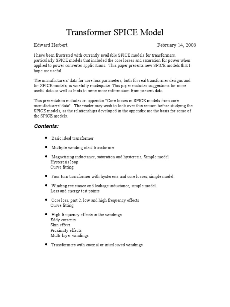 Transformer SPICE Model 2-14-08 | PDF