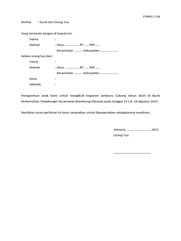 FORM C.04 Surat Izin Orang Tua | PDF