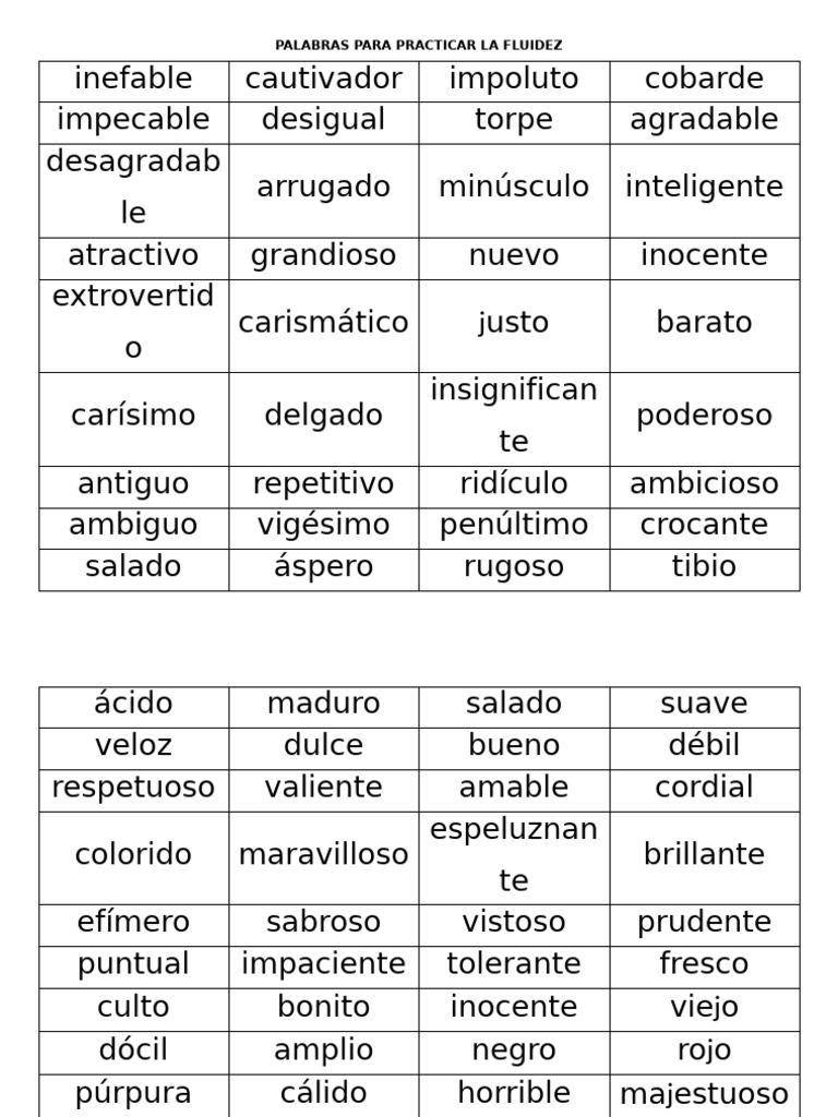 Palabras para Fluidez Lectora | PDF