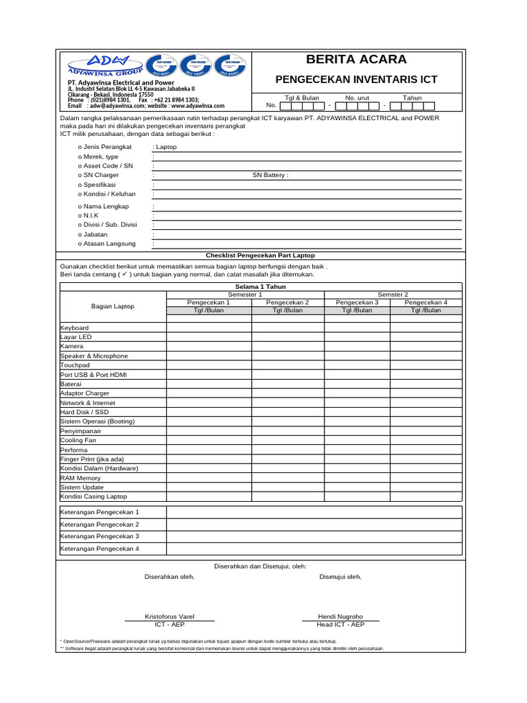 Form Pengecekan Inventaris Laptop | PDF