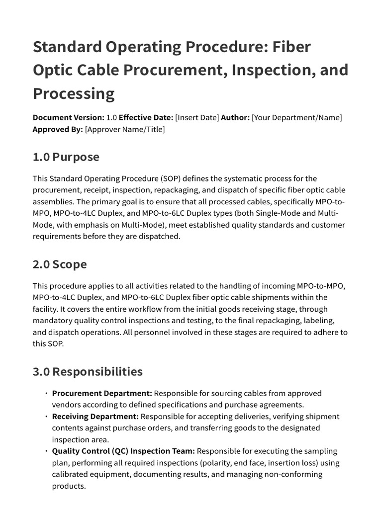 Fiber Optic Cable SOP: Quality Assurance | PDF | Optical Fiber