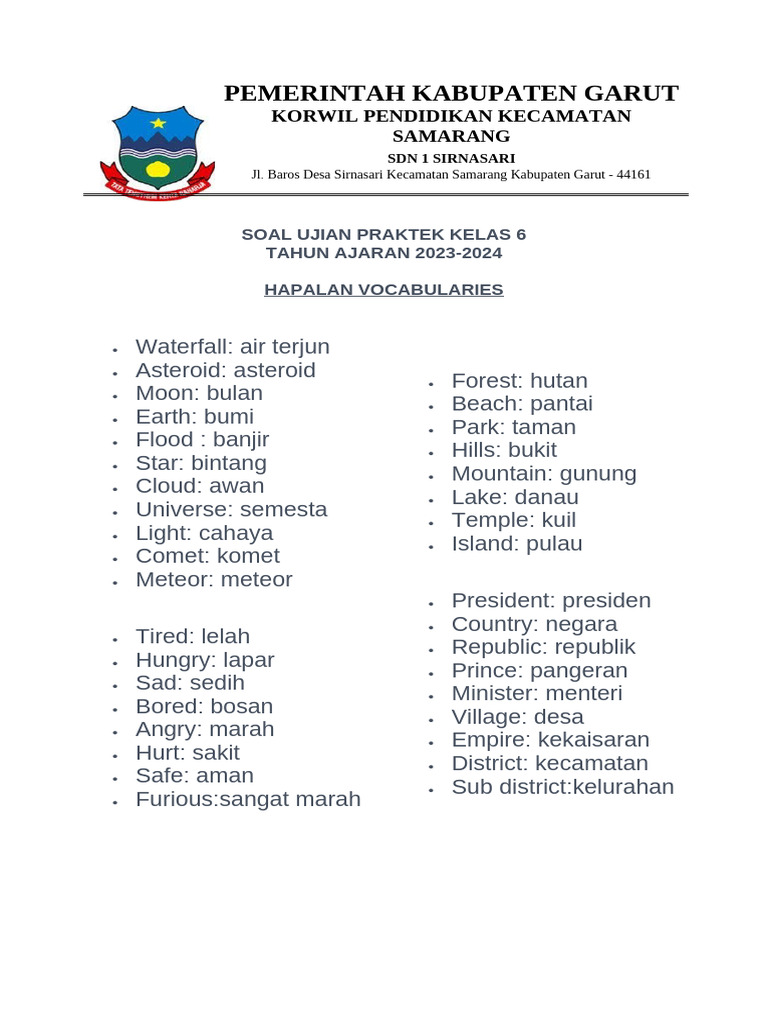 Soal Ujian Praktek Kelas 6 | PDF