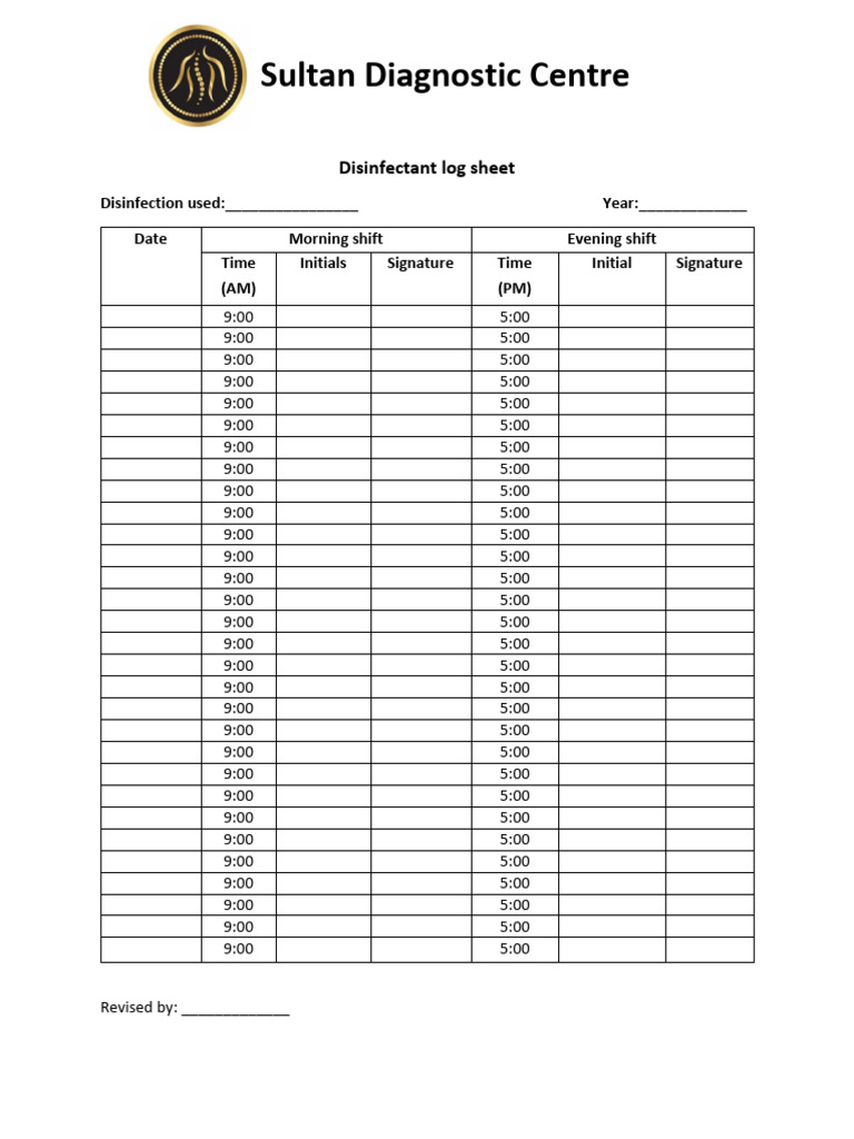 Disinfectant Log Sheet | PDF