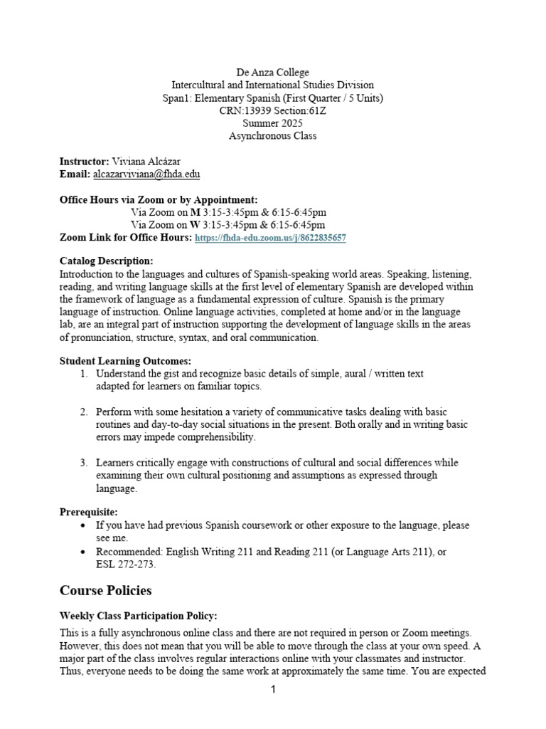 Elementary Spanish Course Overview | PDF | Reading Comprehension | Learning