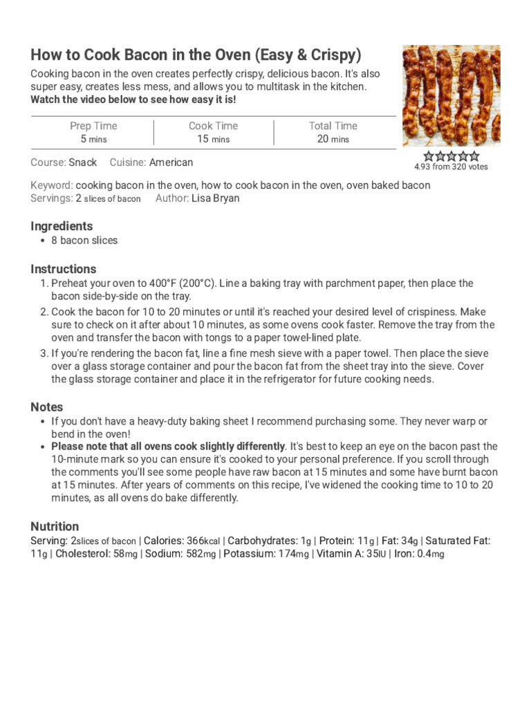 How To Cook Bacon in The Oven (Easy & Crispy) - Downshiftology | PDF
