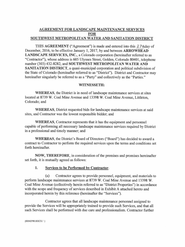 SWM Agreement For Landscape Maintenance Services | PDF | Liability ...