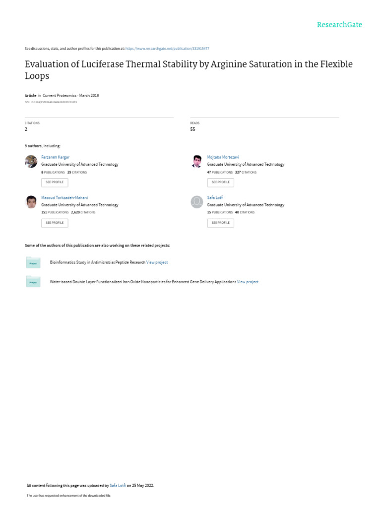 Evaluation of Luciferase Thermal Stability by Arginine Saturation in the Flexible Loops | PDF ...
