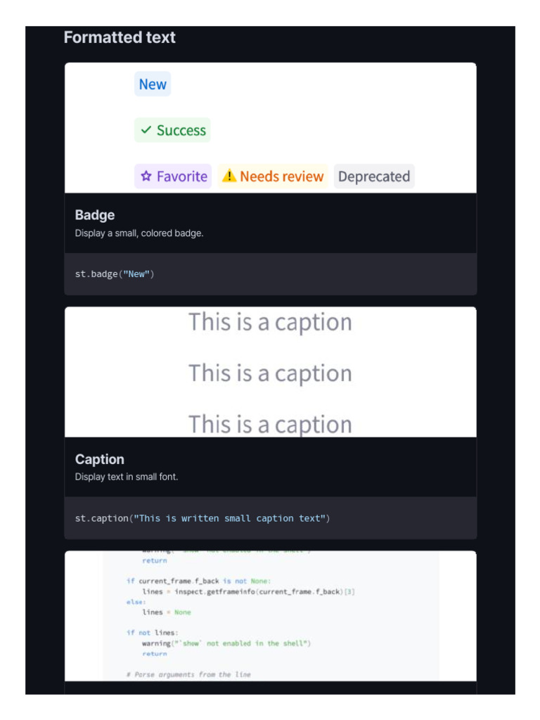 Text Elements Streamlit Docs 1 6 3 | PDF