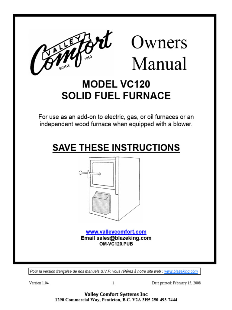 Owners Manual: Model Vc120 Solid Fuel Furnace | PDF | Chimney ...