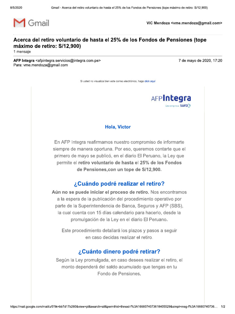 Acerca Del Retiro Voluntario de Hasta El 25% de Los Fondos de Pensiones (Tope Máximo de Retiro ...