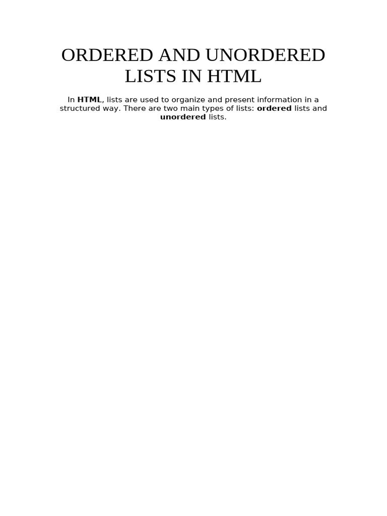 Ordered and Unordered Lists in HTML | PDF