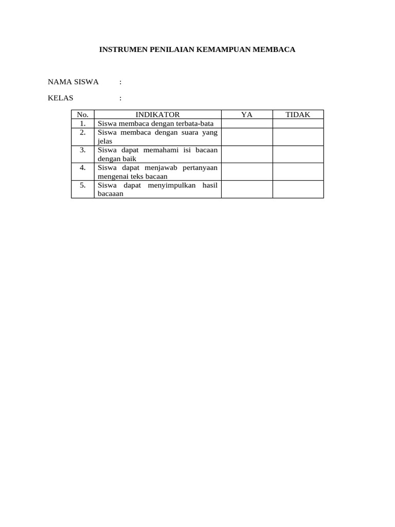 Instrumen Penilaian Kemampuan Membaca | PDF