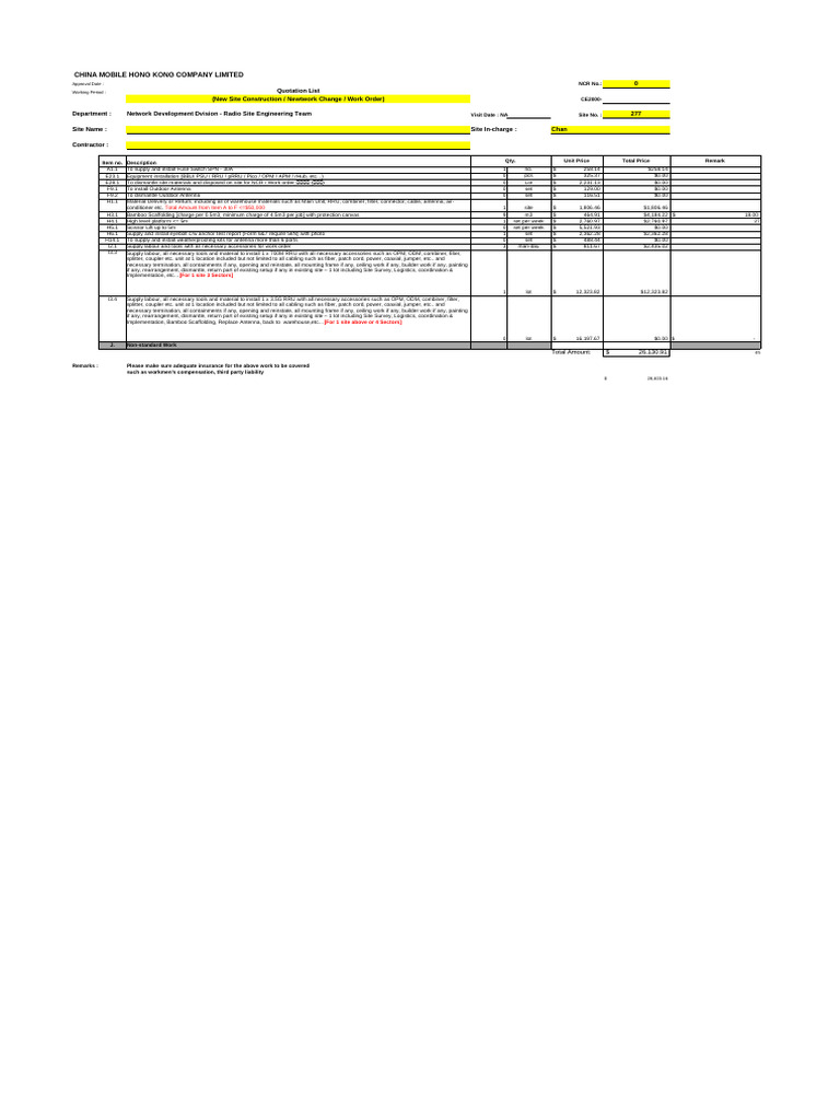 Quotation for Network Construction Services | PDF | Equipment | Wire