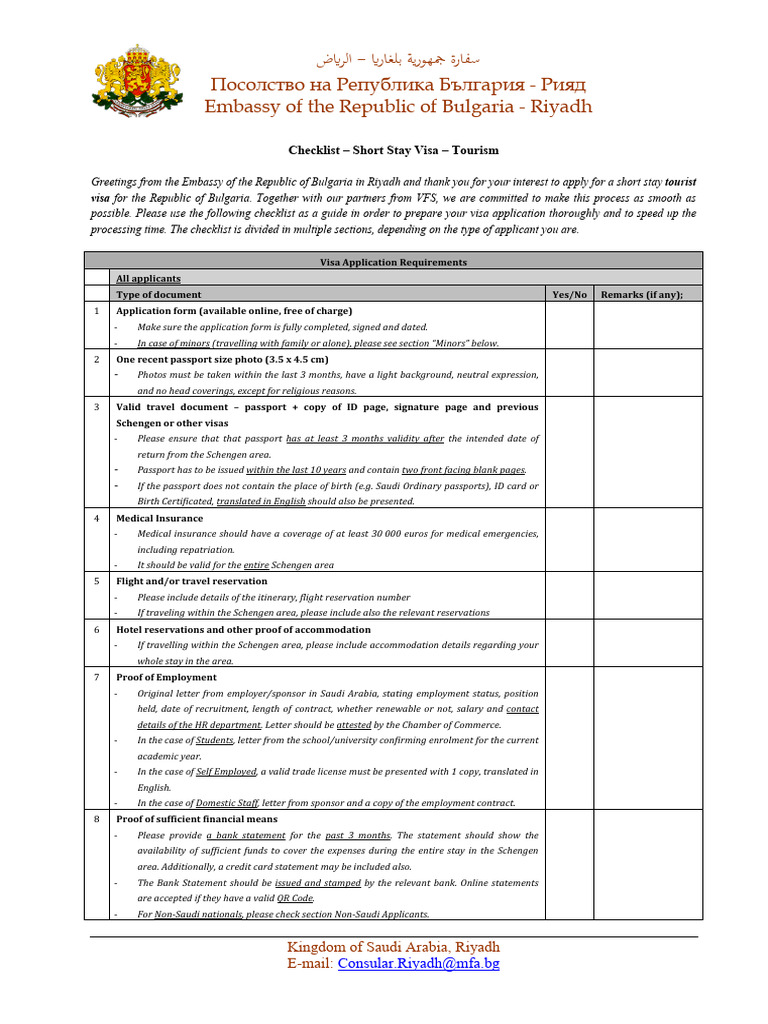 Checklist-Short Stay Visa-Tourism | PDF | Travel Visa | Passport