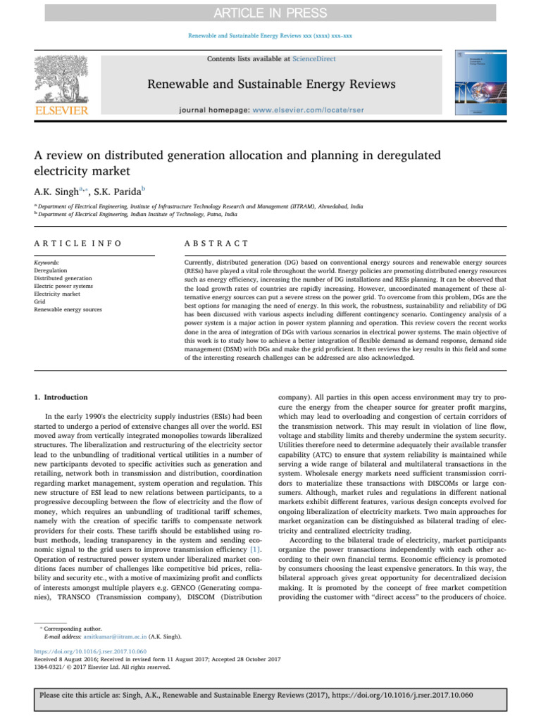 DG Planning in Deregulated Markets | PDF | Distributed Generation ...